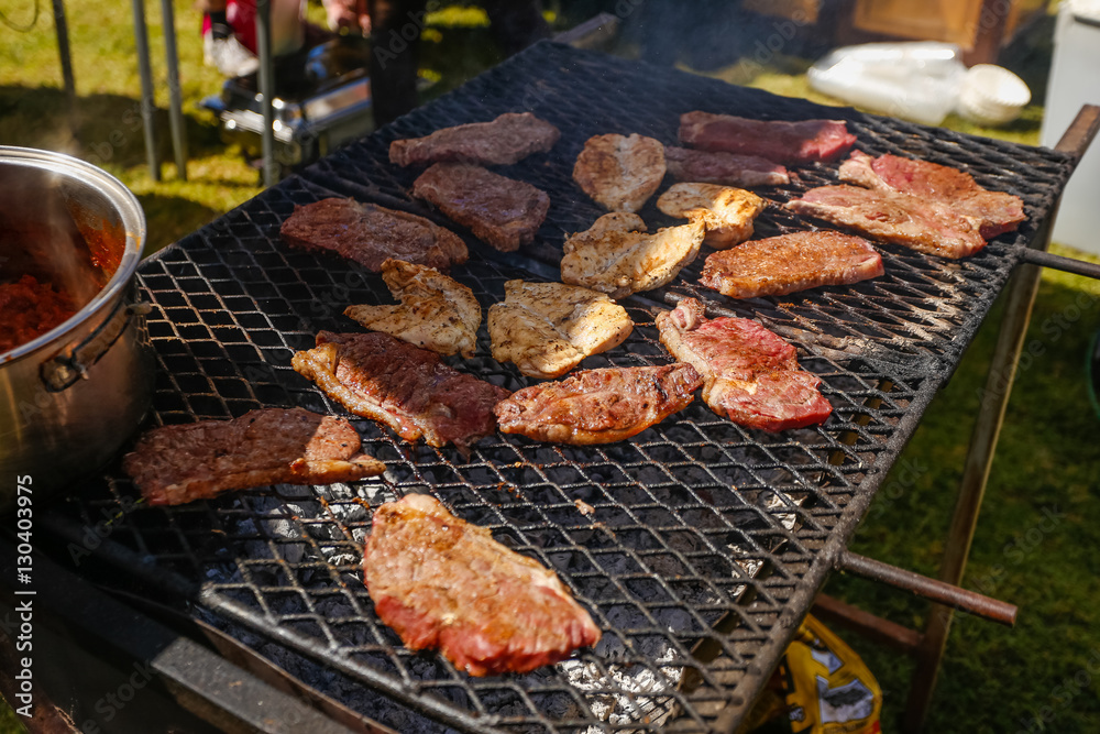 Meat on the braai / barbecue, a traditional way of cooking in south ...