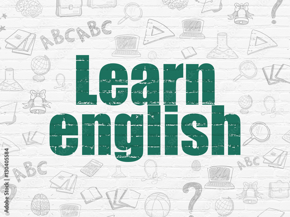 Education concept: Learn English on wall background Stock-Illustration ...