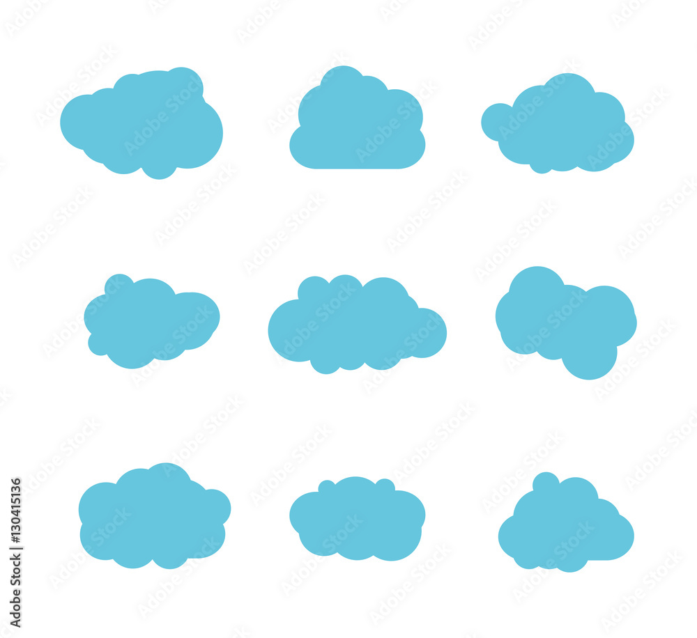 Set of blue sky, clouds. Cloud icon, cloud shape. Set of different ...
