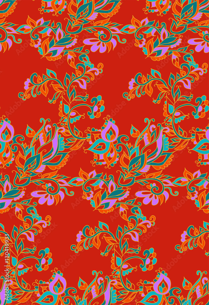 Indian floral seamless background pattern with fantasy flowers . Vector ...