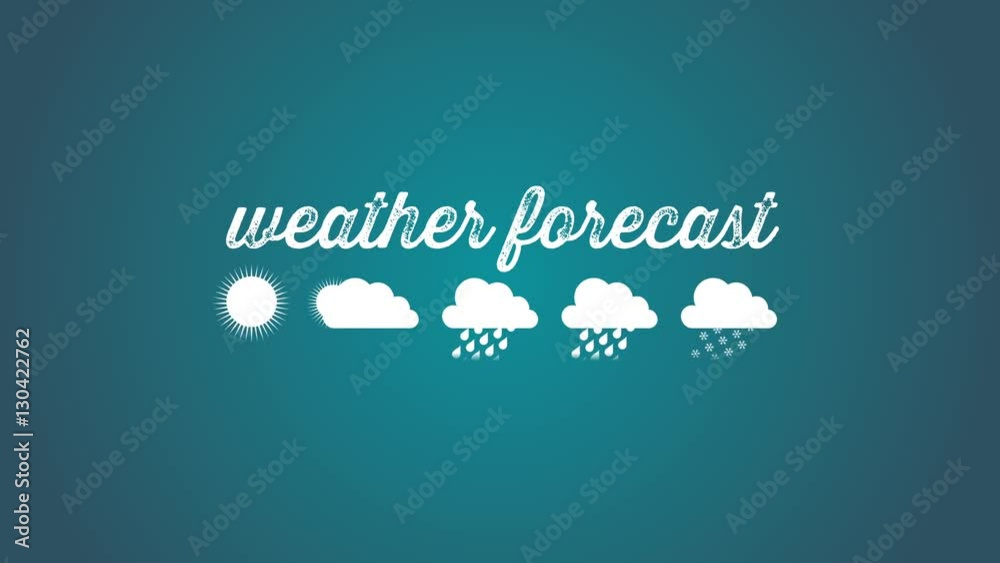 weather forecast text with computer animated icons of sun, cloud, rain ...