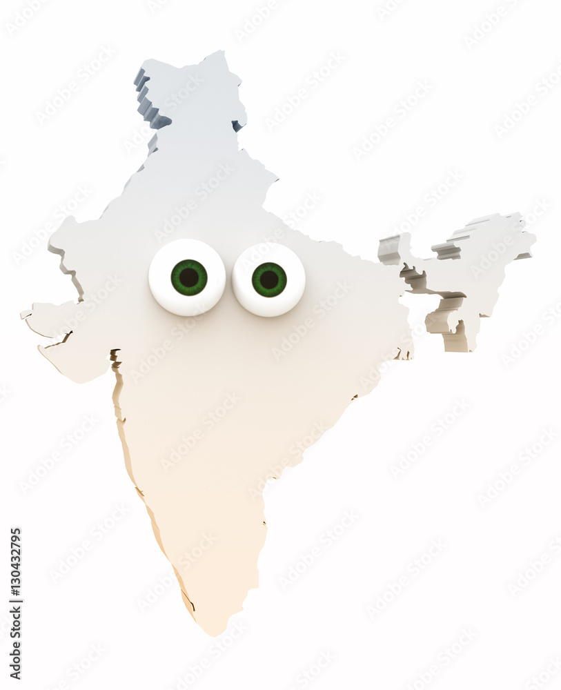 Cartoon Country Map India With Big Eyes Isolated On White Background ...