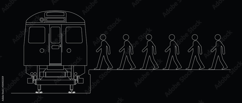 Line drawing of commuters boarding a train Stock Vector | Adobe Stock