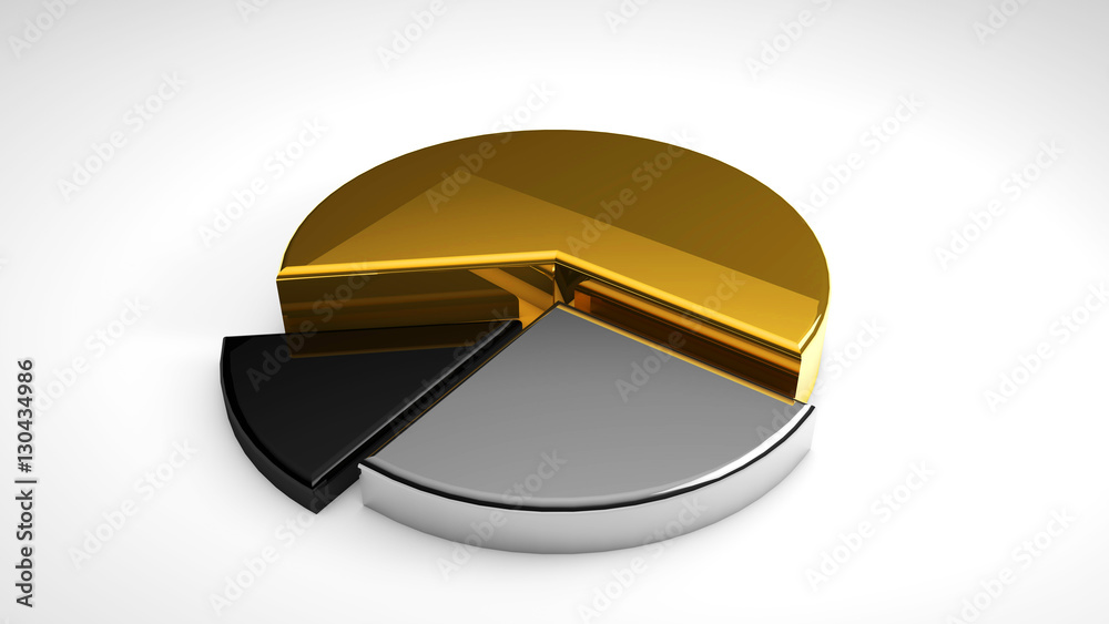 3d render pie chart made of gold silver and chrome isolated on white ...