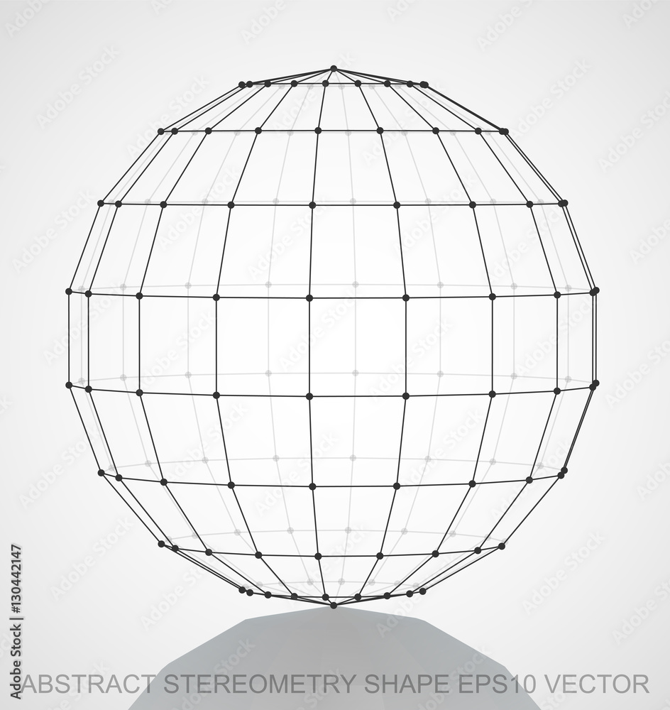 Abstract geometry shape: Black sketched Sphere. Hand drawn 3D polygonal ...
