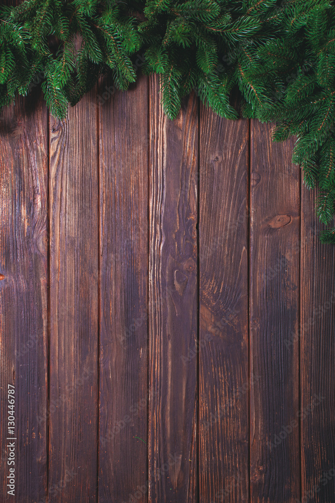 Wooden background with fir-tree Stock Photo | Adobe Stock