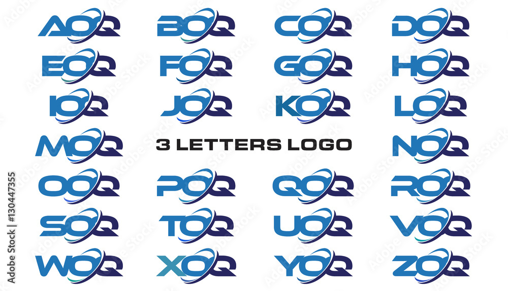 3 letters modern generic swoosh logo AOQ, BOQ, COQ, DOQ, EOQ, FOQ, GOQ ...