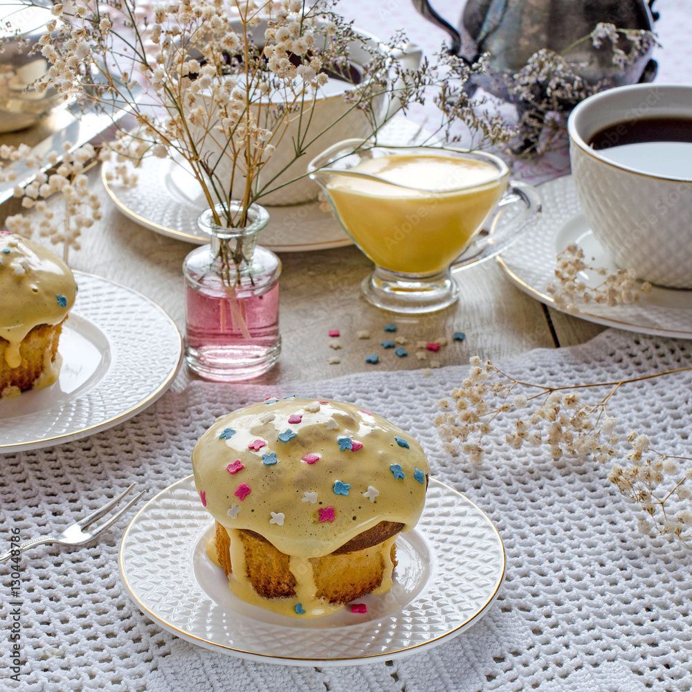 Afternoon tea with muffins Stock Photo | Adobe Stock