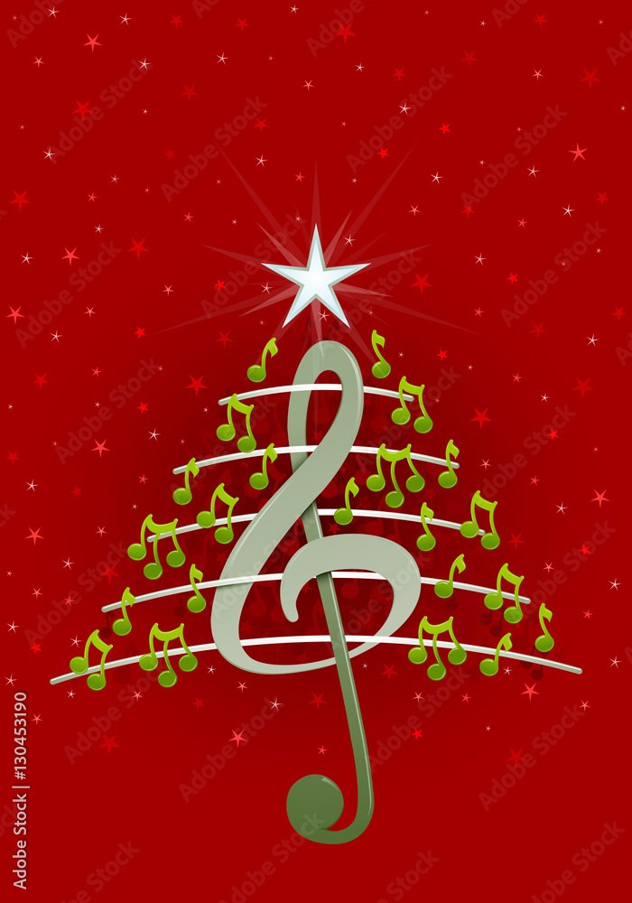 Christmas tree made of green musical notes, treble clef and pentagram ...