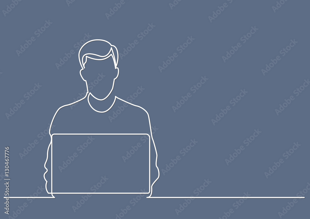 continuous line drawing of man sitting behind laptop computer Stock ...