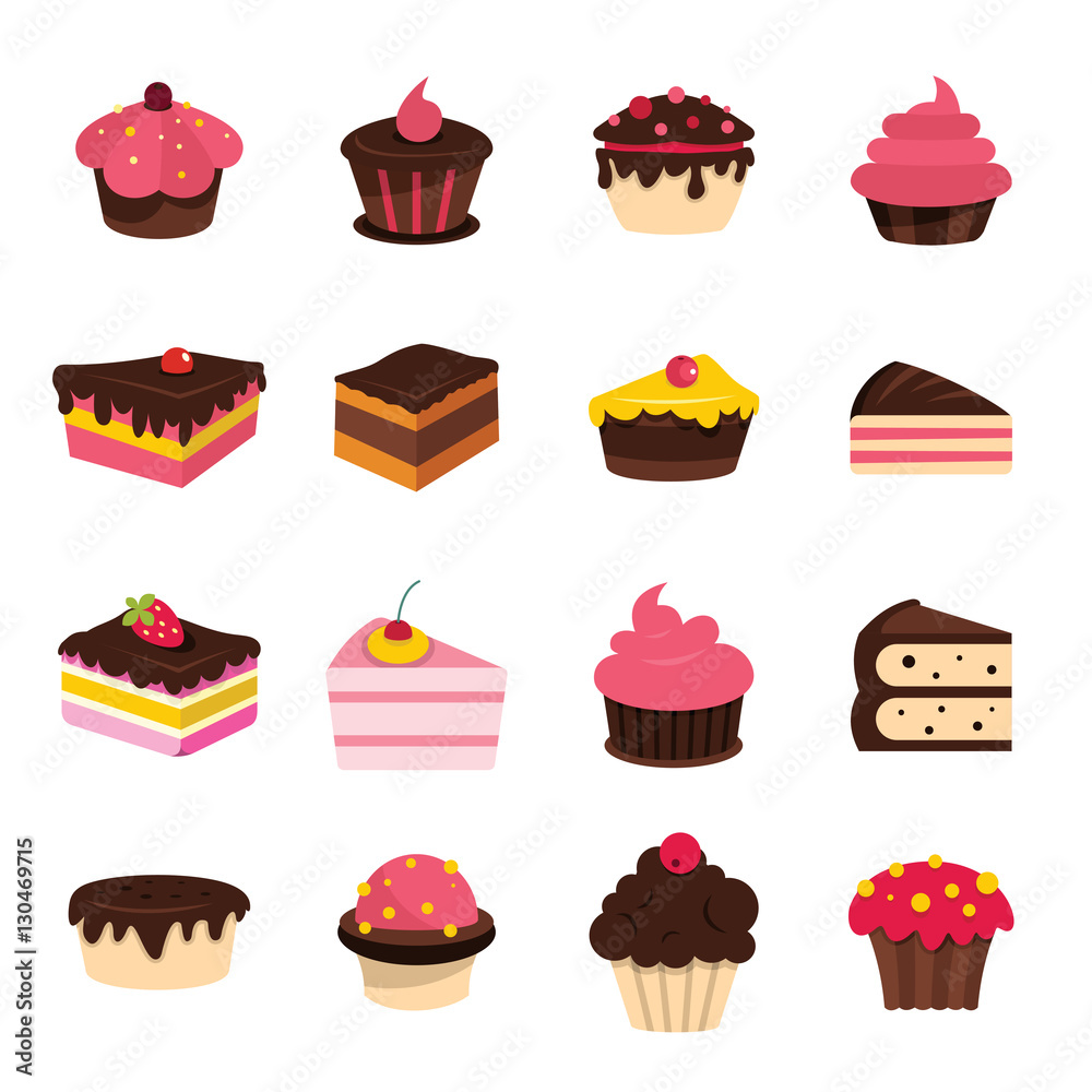 Cartoon cake set isolated on white background Stock Vector | Adobe Stock