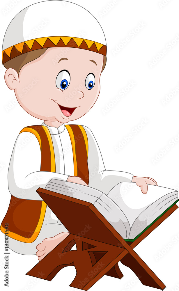 Cartoon boy reading Quran Stock Vector | Adobe Stock