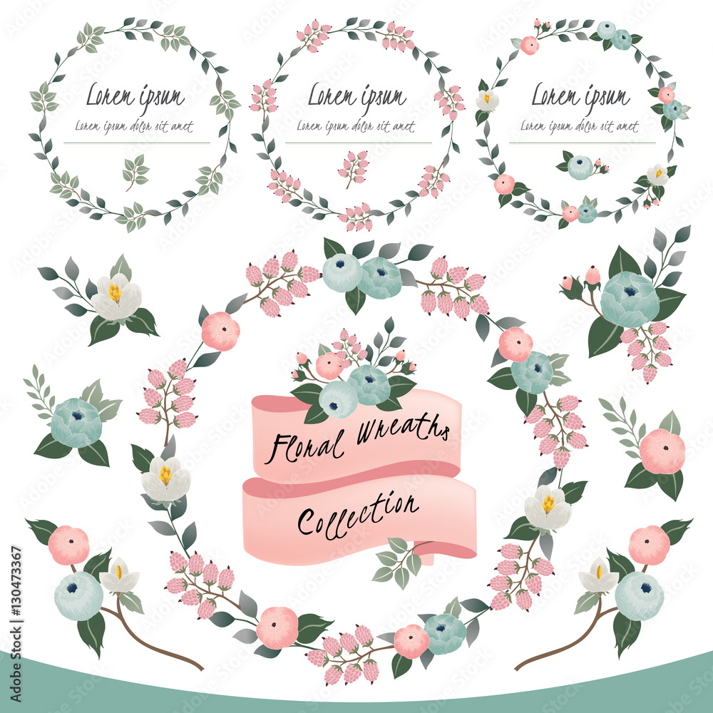 Vector illustration of a floral frame collection. A set of beautiful ...