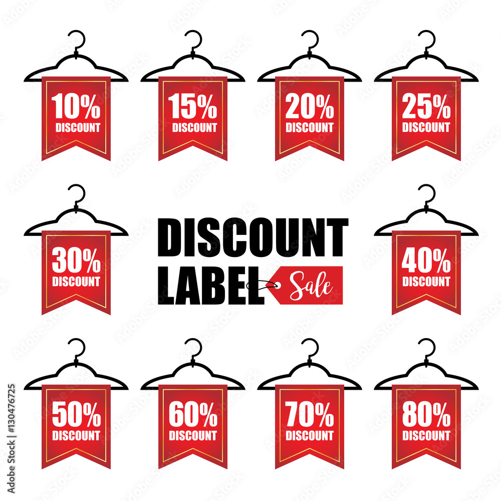 Set of discount labels with hanger. Vector discount tags collection ...