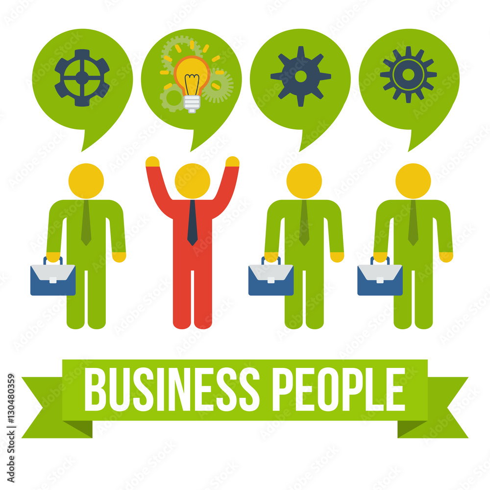 Business people concept. Red leader out of crowd green businessmen ...