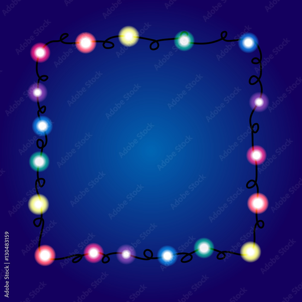 Christmas lights border. Holiday greeting card design. Garland. Stock ...