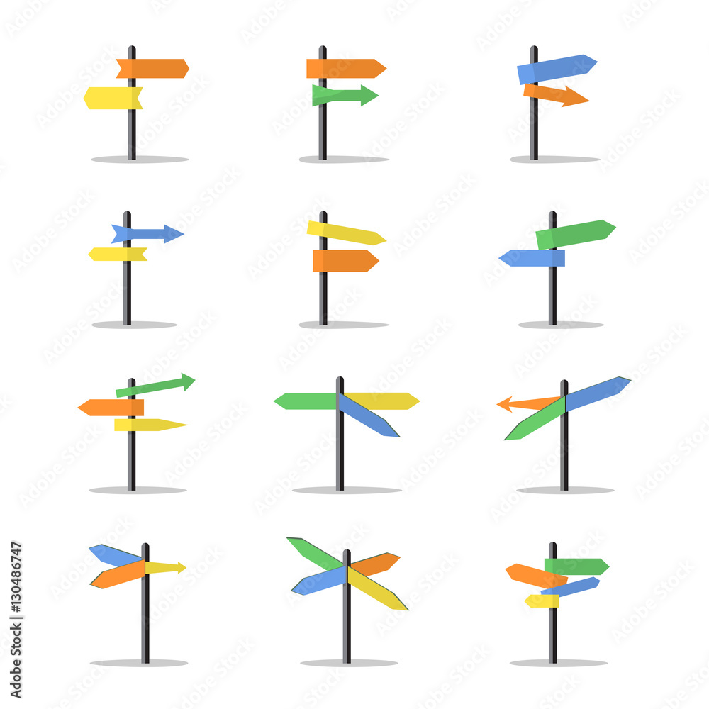 Direction signs. Vector road with empty boards Stock Vector | Adobe Stock