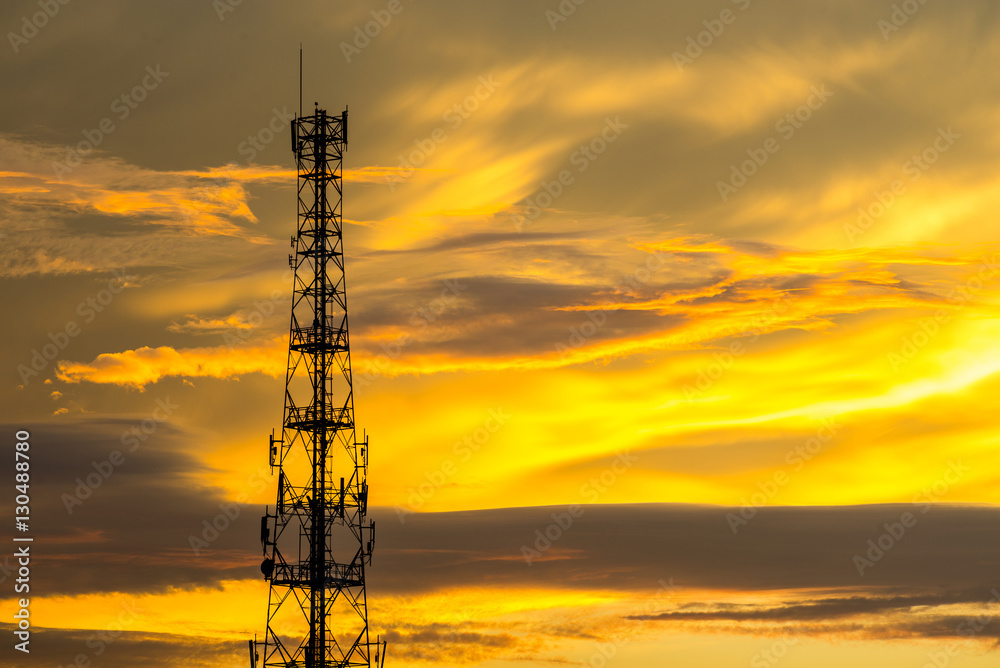 Communication Tower with Parabolic and GSM Antennas, Located in The ...