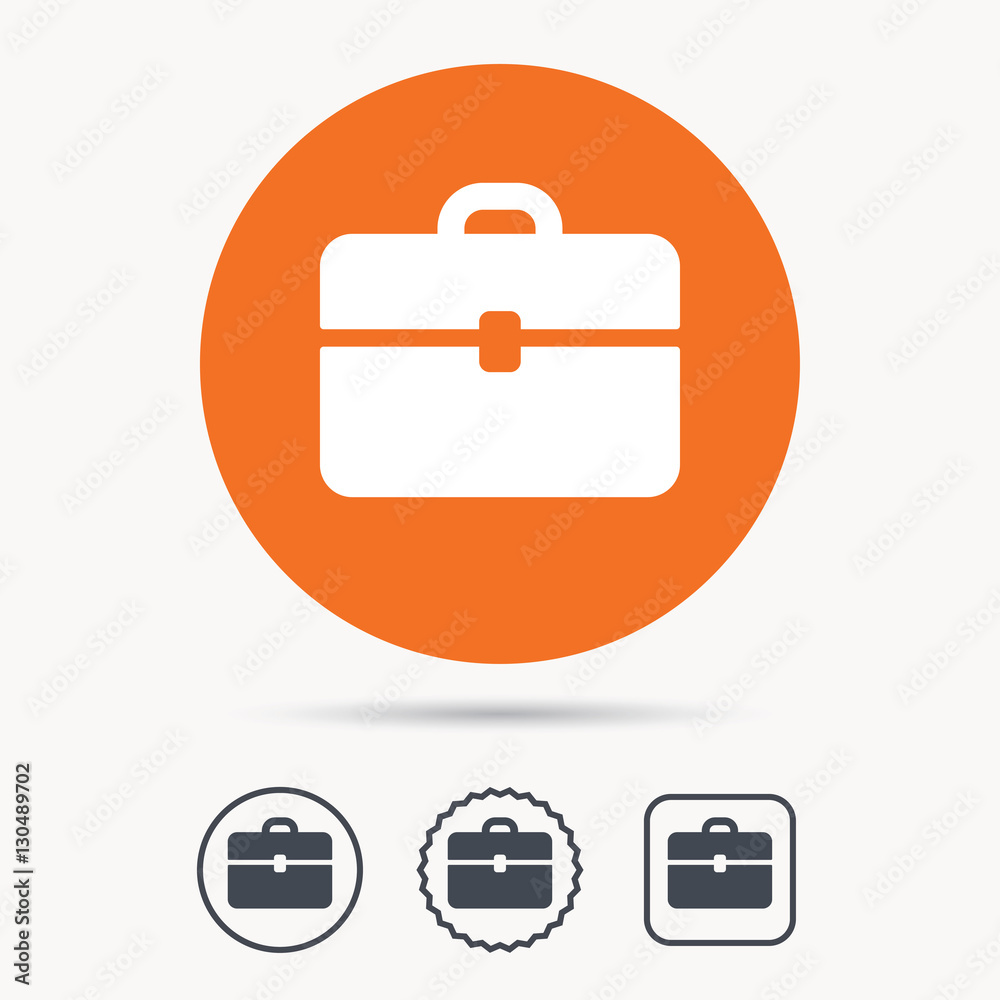 Briefcase icon. Diplomat handbag symbol. Business case sign. Orange ...