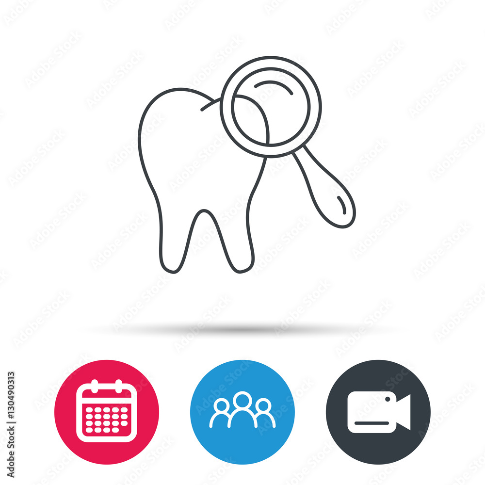 Dental diagnostic icon. Tooth hygiene sign. Group of people, video cam ...