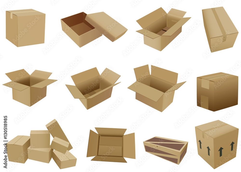 Set of cartoon shipping boxes with flat design Stock Vector | Adobe Stock