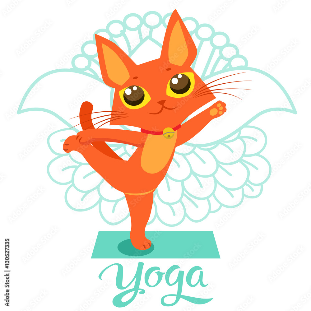 Cartoon Funny Cat Icons Doing Yoga Position. Yoga Cat Pose. Yoga Cat ...