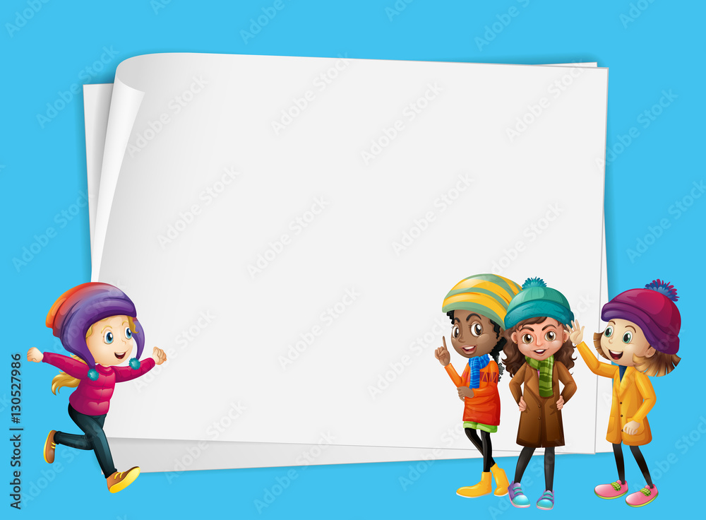 Border template with kids in winter clothes Stock Vector | Adobe Stock