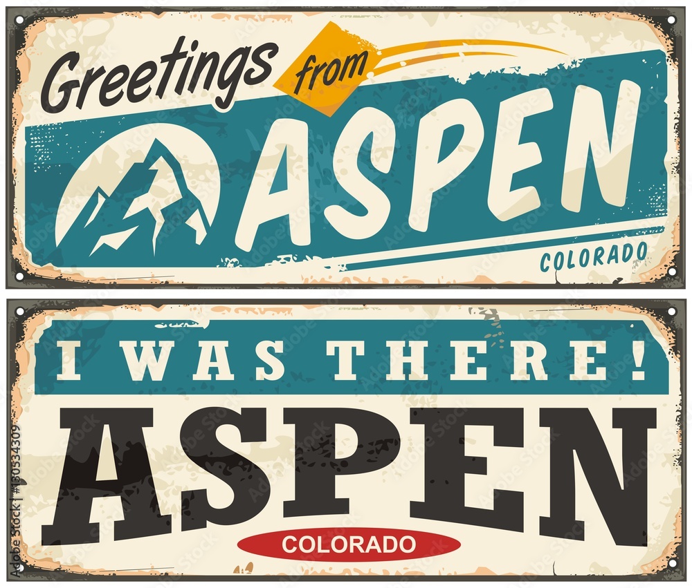 Aspen Colorado retro metal sign set with popular winter vacation ...