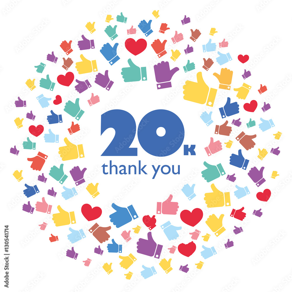 Vector pattern of colored likes 20K subscribers Stock Vector | Adobe Stock