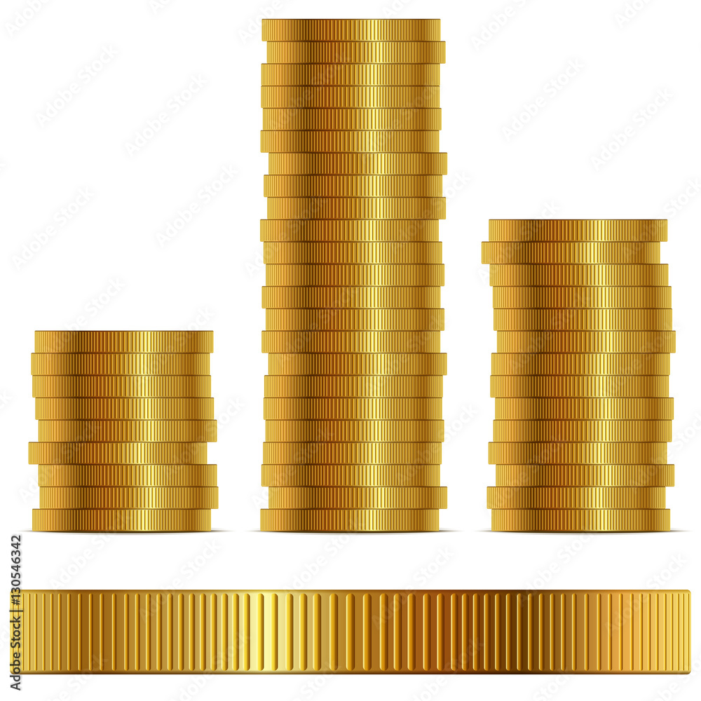 Golden coin side vector template isolated on white background. Stock ...
