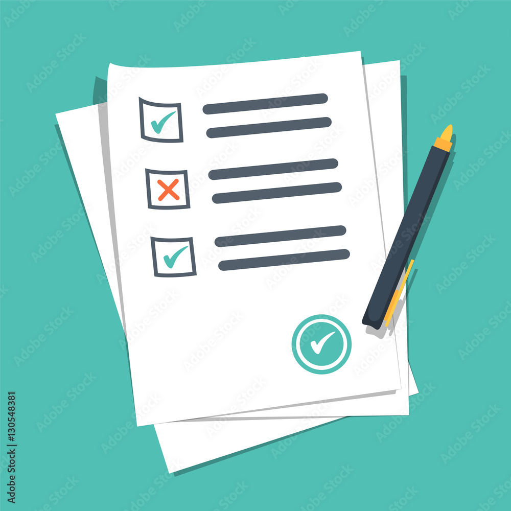 Exam test results paper sheet vector illustration, survey form ...