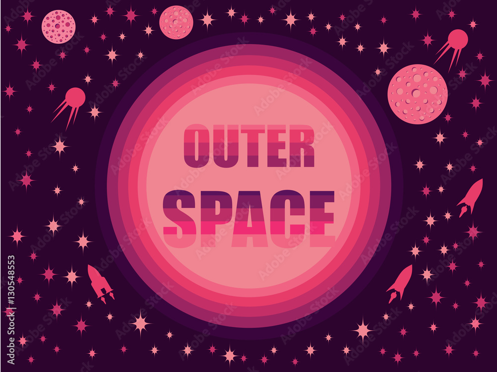 Outer space in 80's retro style. Space travel, asteroids and space ...