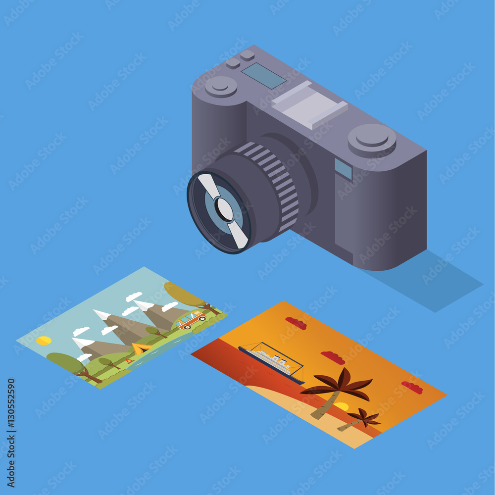 Vector the isometric camera with photos.Flat 3d isometric web vector ...