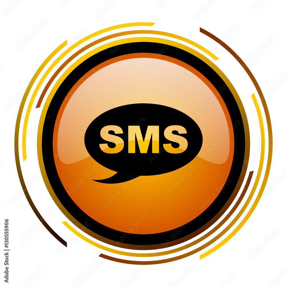 Vecteur Stock SMS sign vector icon. Modern design round orange button ...