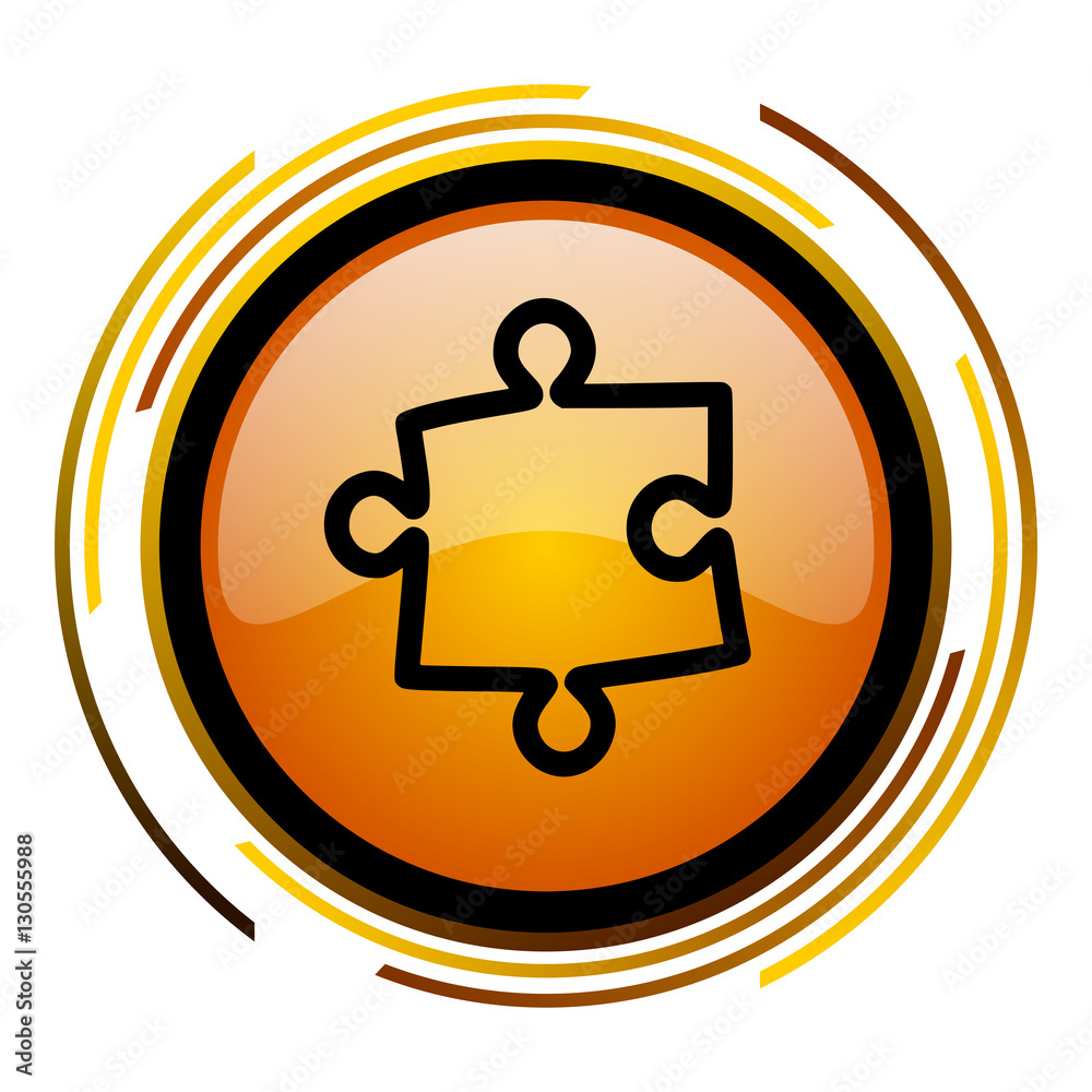 Puzzle sign vector icon. Modern design round orange button isolated on ...
