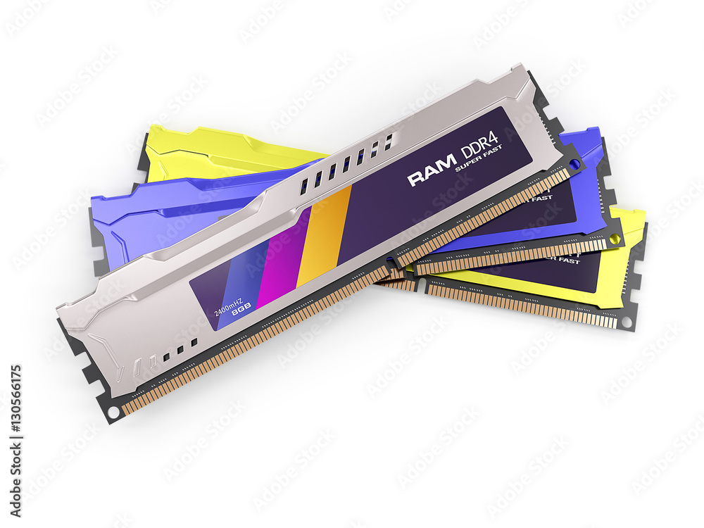 random access memory RAM modules metallic color isolated on the white ...