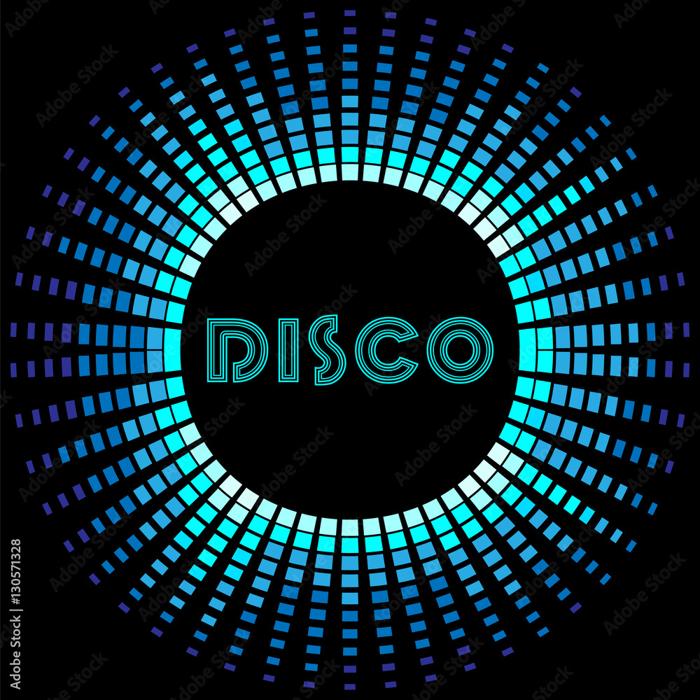 Retro disco background with blue soundwave frame vector illustration ...