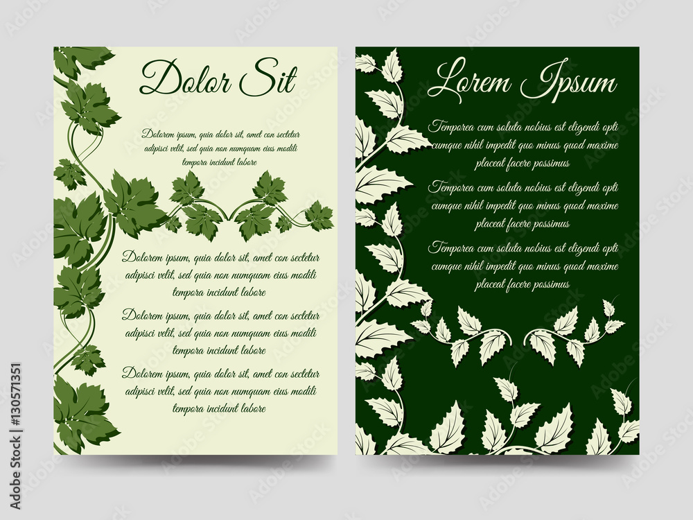 Floral brochure flyers template design with green branches. Vector ...
