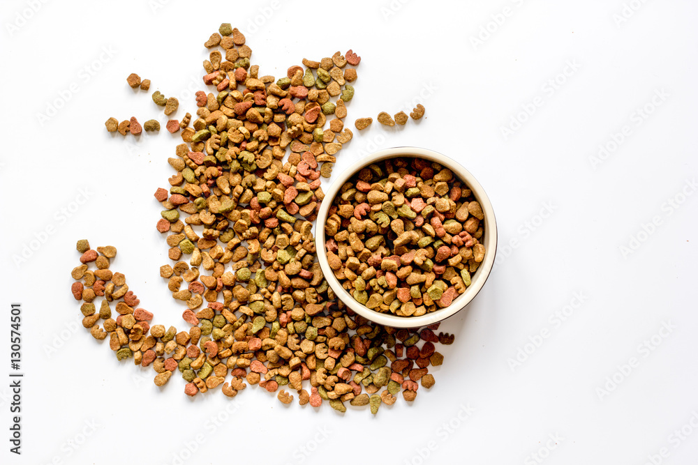 dry cat food in bowl on white background top view Stock Photo | Adobe Stock