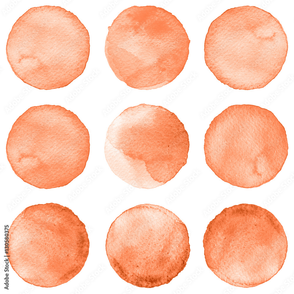 Set of brown, coffee color watercolor hand painted circle isolated on ...