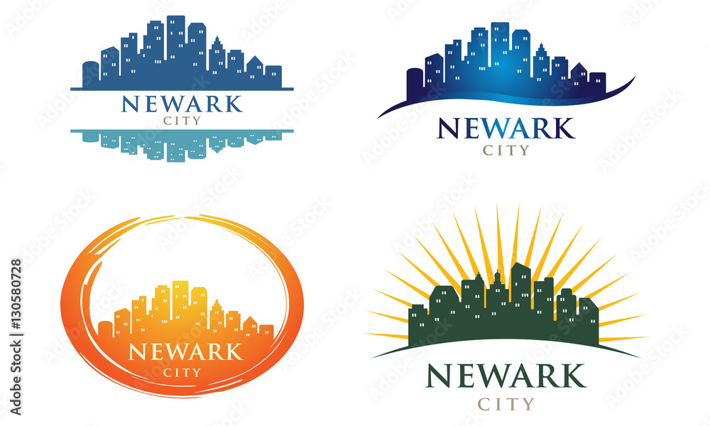 Newark New Jersey City Landscape Panorama Landmark Logo Collection ...