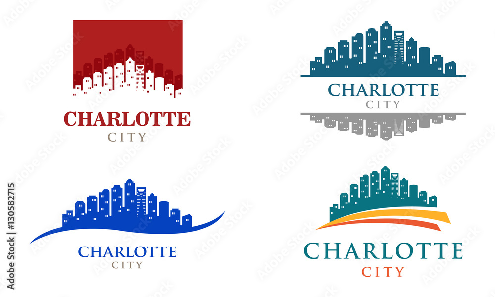 Charlotte City Carolina Cityscape Panorama Skyline Logo Illustration ...