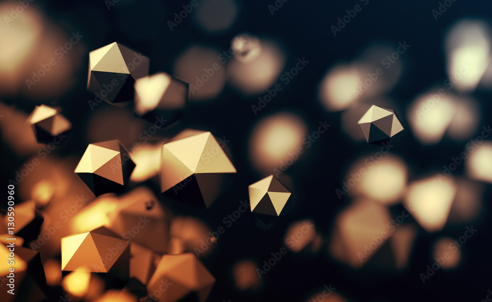 Abstract 3d rendering of chaotic low poly particles. Flying polygonal ...