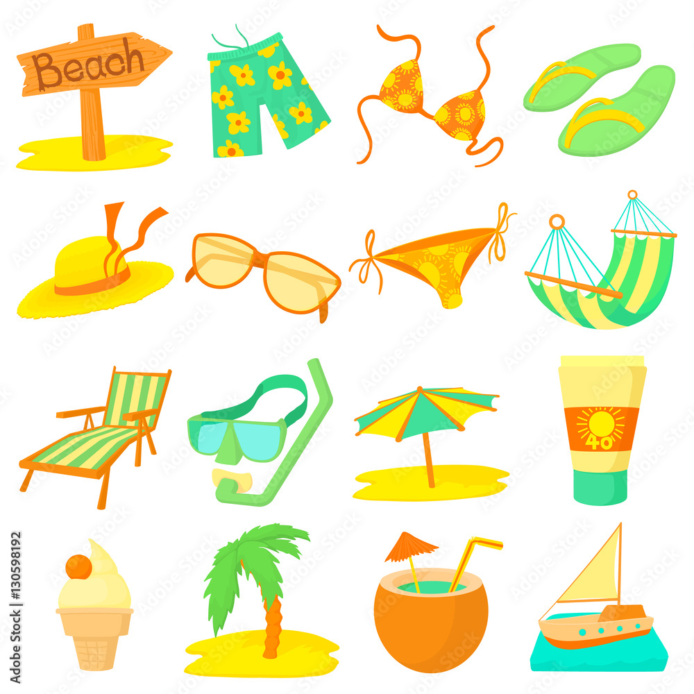 Sea rest icons set. Cartoon illustration of 16 sea rest vector icons ...