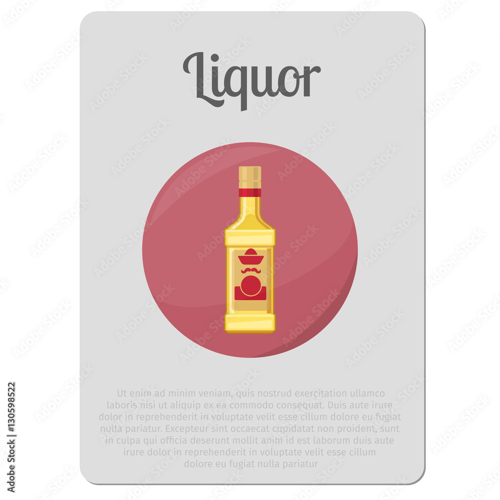 Liquor alcohol. Sticker with bottle and description vector illustration ...