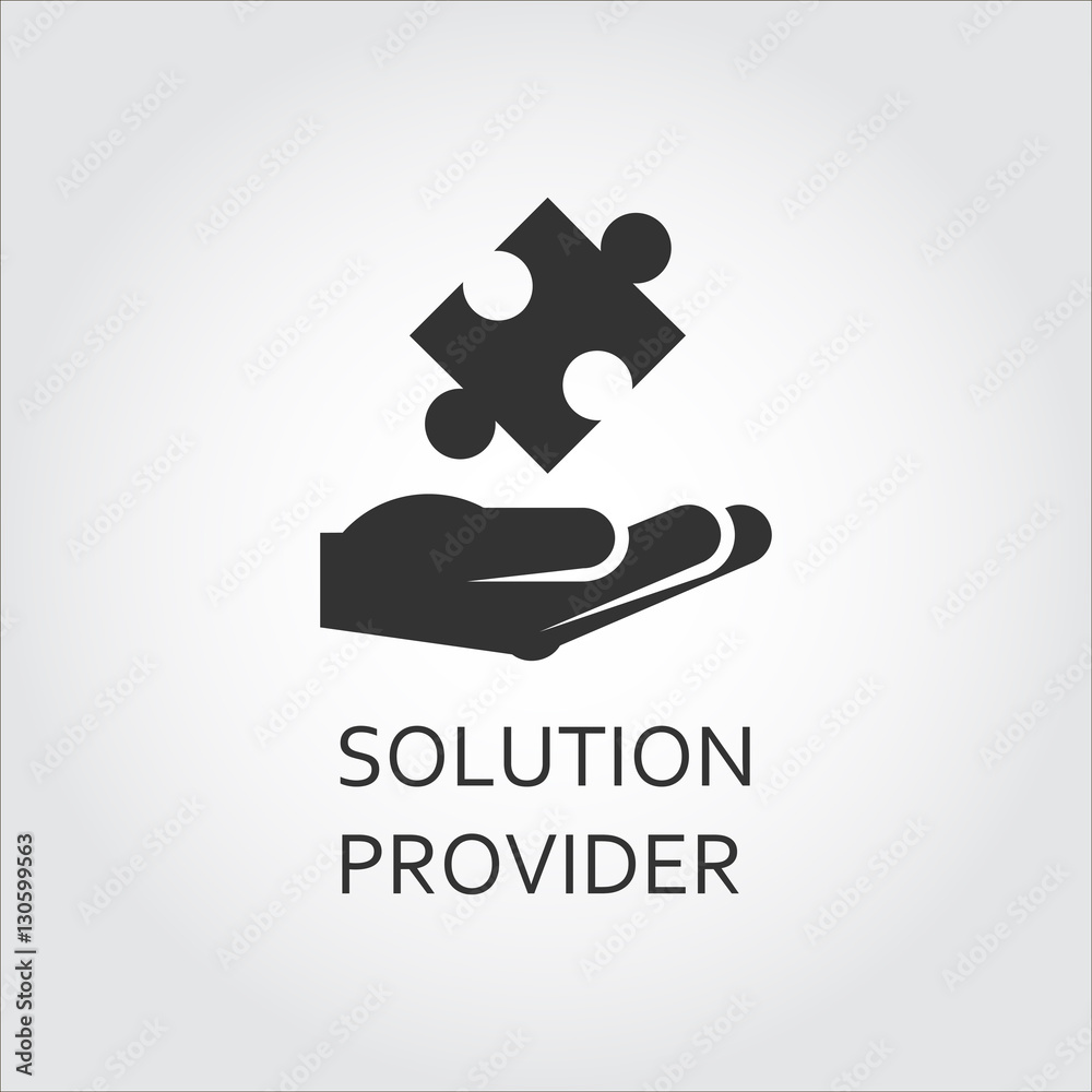 Vector black flat icon solution provider as hand giving puzzle. Stock ...