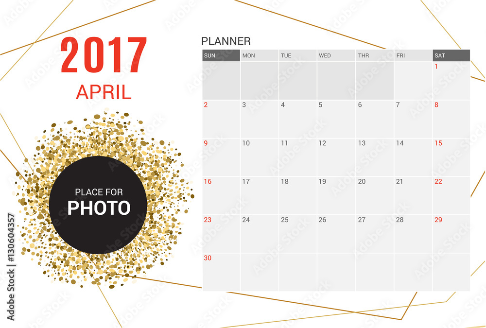 April Planner Calendar Template 2017 year.Week starts Sunday.Vector ...