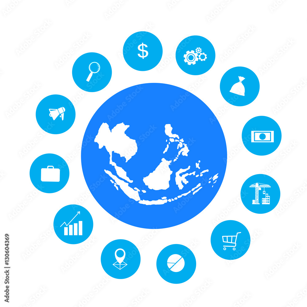 asean economic community Map And Business icon Stock Illustration ...