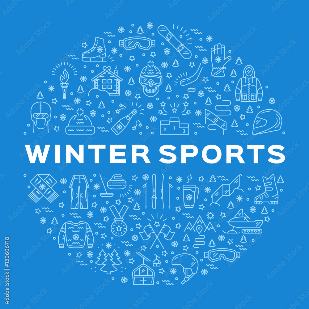 Winter sports icons. Collage of sports symbols in a circle. Trendy ...