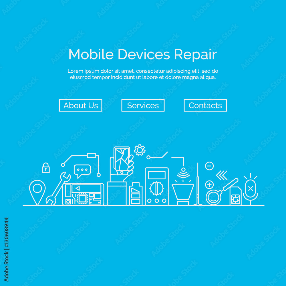 Mobile phone repair concept in modern linear style. Stock Vector ...